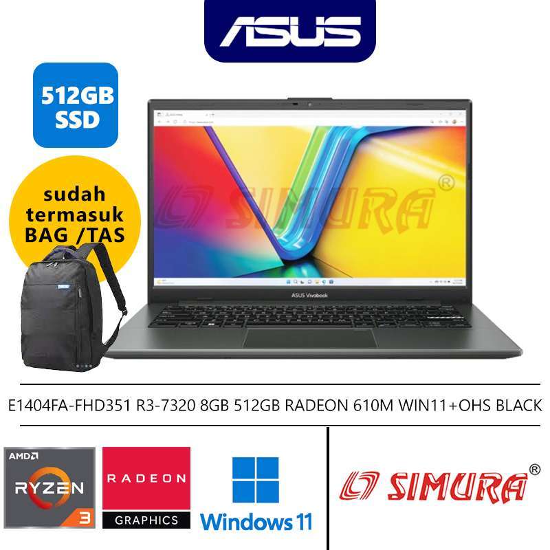 Jual Notebook Asus E1404fa-fhd351 R3-7320 8gb 512gb Radeon 610m Win11+ohs Black Di Seller Simura ...