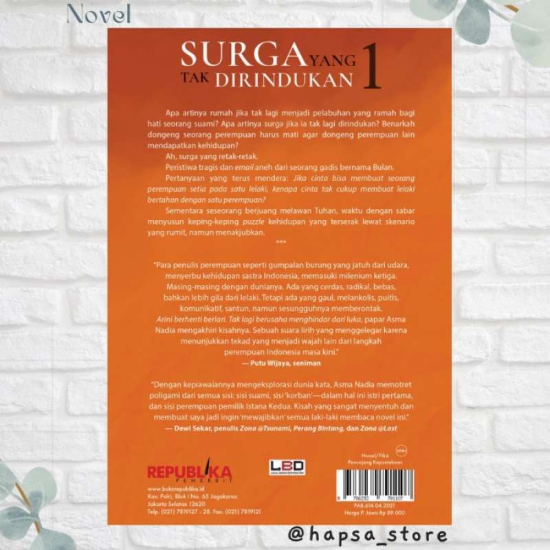 Promo Buku Novel Surga Yang Tak Dirindukan 1-asma Nadia Diskon 23% Di Seller Malini Store ...