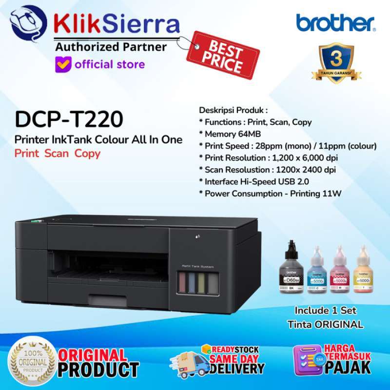 Promo Brother Dcp-t220 Printer Ink Tank Colour Aio Multifunction Inkjet ...