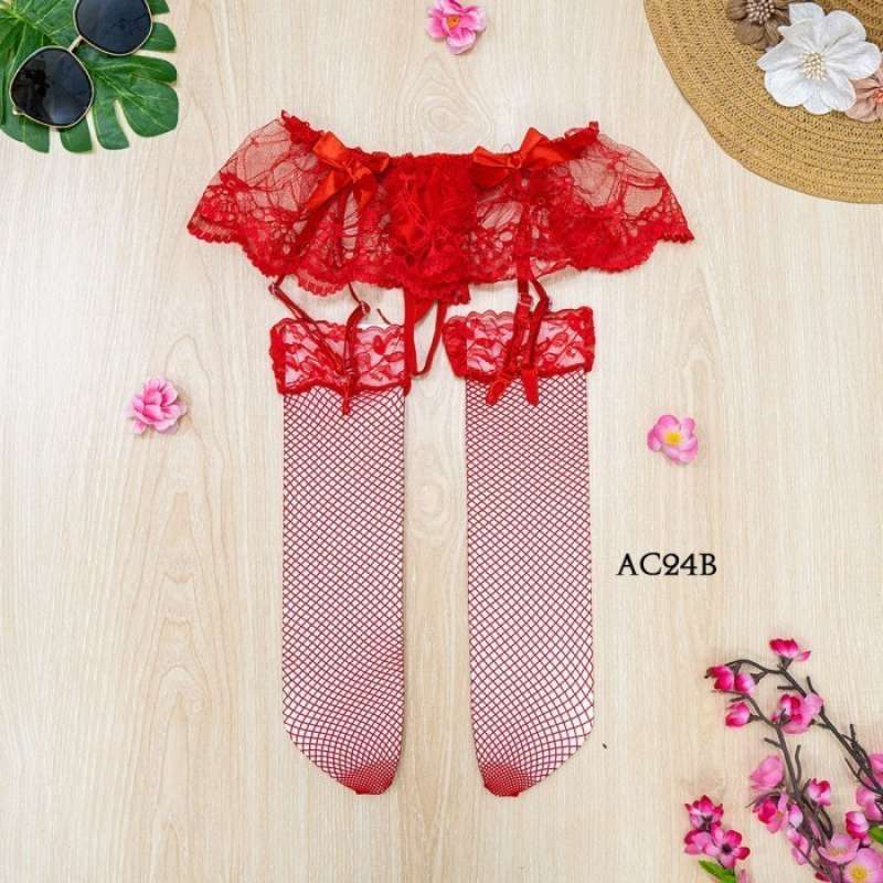 Promo Garter Belt Sabuk Paha Seksi + Stocking Lace Putih Ac24c - Merah Diskon 23% Di Seller May ...