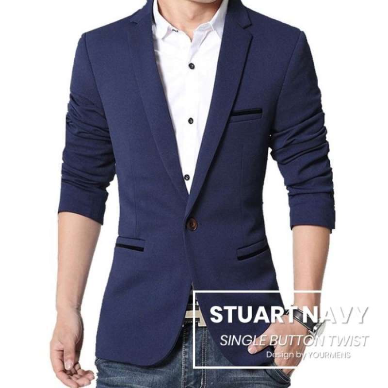Jual Blazer Pria Warna Navy Kancing 1 Original Nikayu High Twist ...
