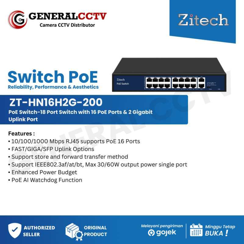 Promo Zitech Poe Switch Zt-hn16h2g-200 16 Port 10/100mbps Dengan 2 Port ...