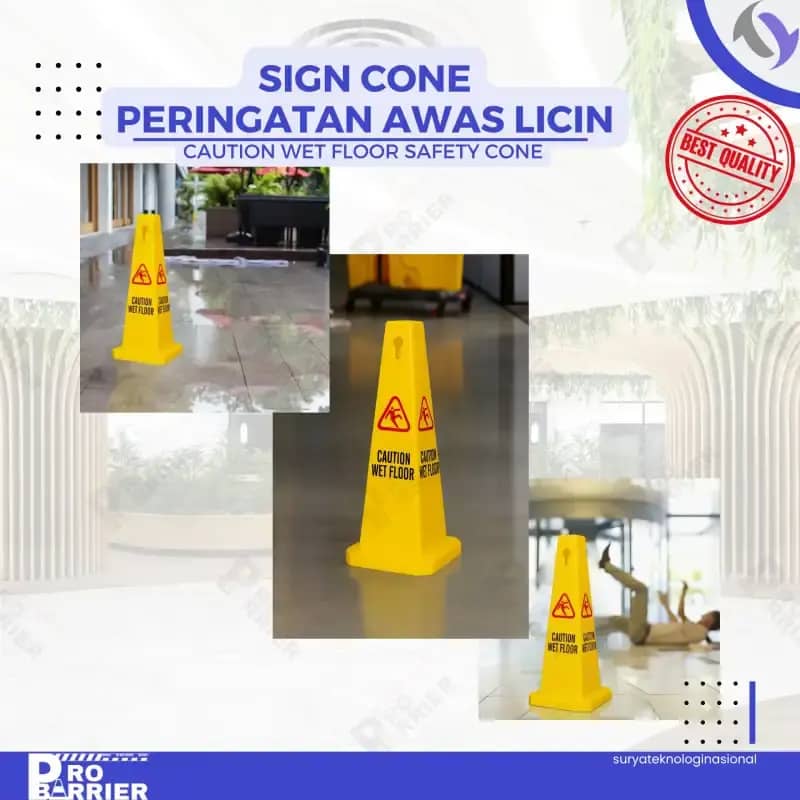 Jual Papan Kerucut Peringatan Lantai Basah Awas Licin Warna Kuning ...