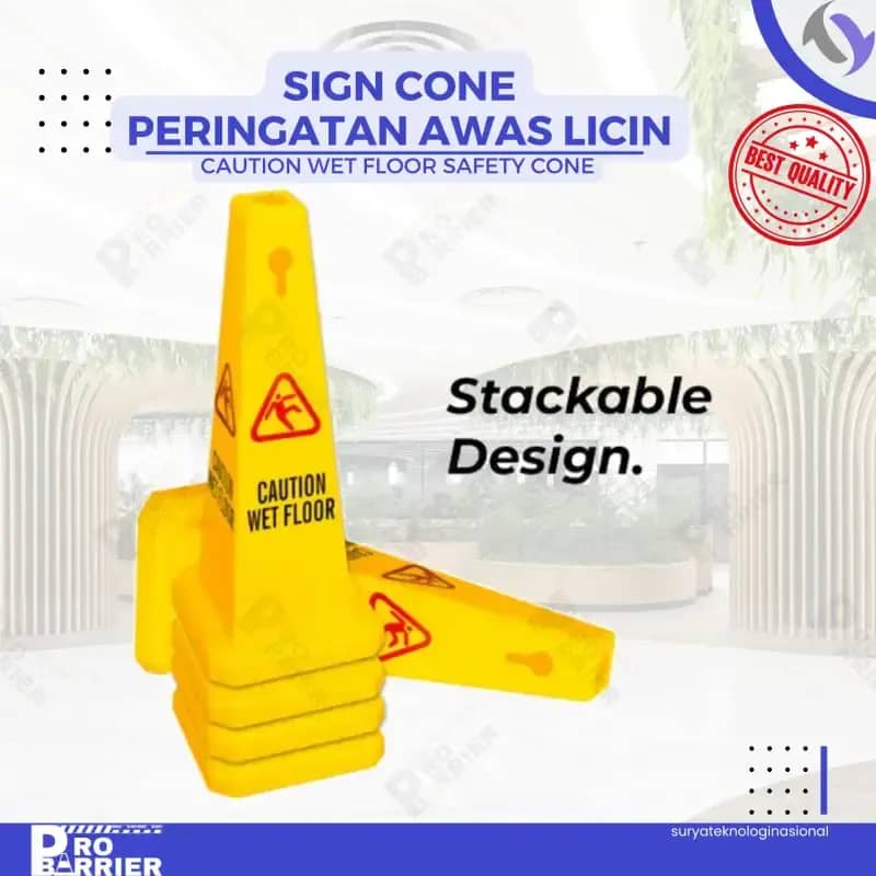 Jual Papan Kerucut Peringatan Lantai Basah Awas Licin Warna Kuning ...