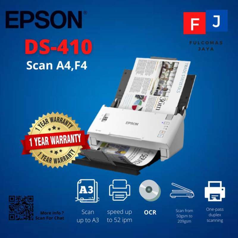Jual Epson Workforce Ds-410 A4 Duplex Sheet-fed Document Scanner Ds410 ...