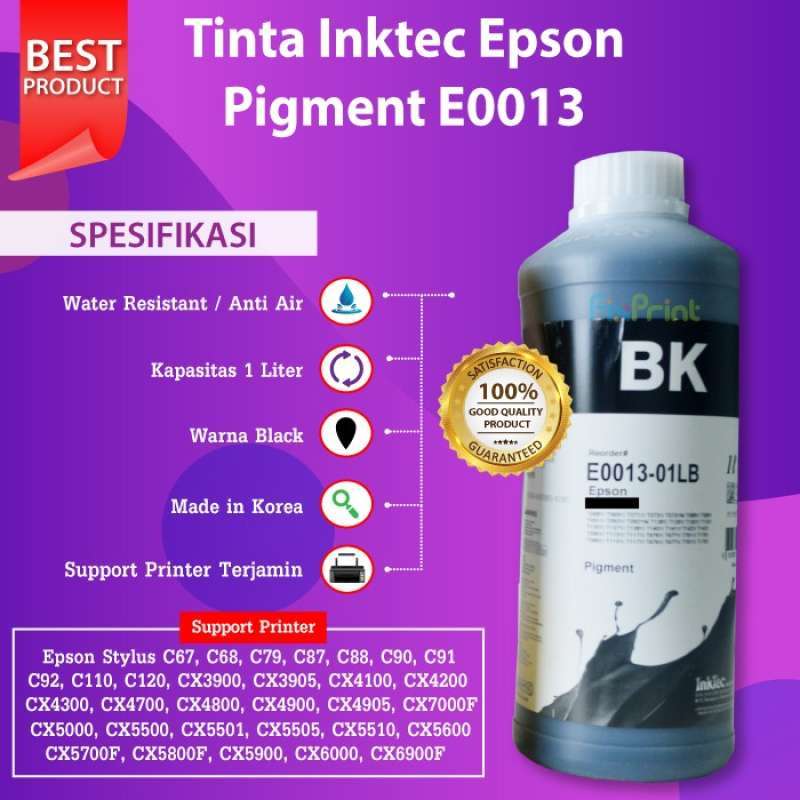 Promo Tinta Pigment Inktec E0013 For Epson 1 Liter - Black Color Original Diskon 25% di Seller ...