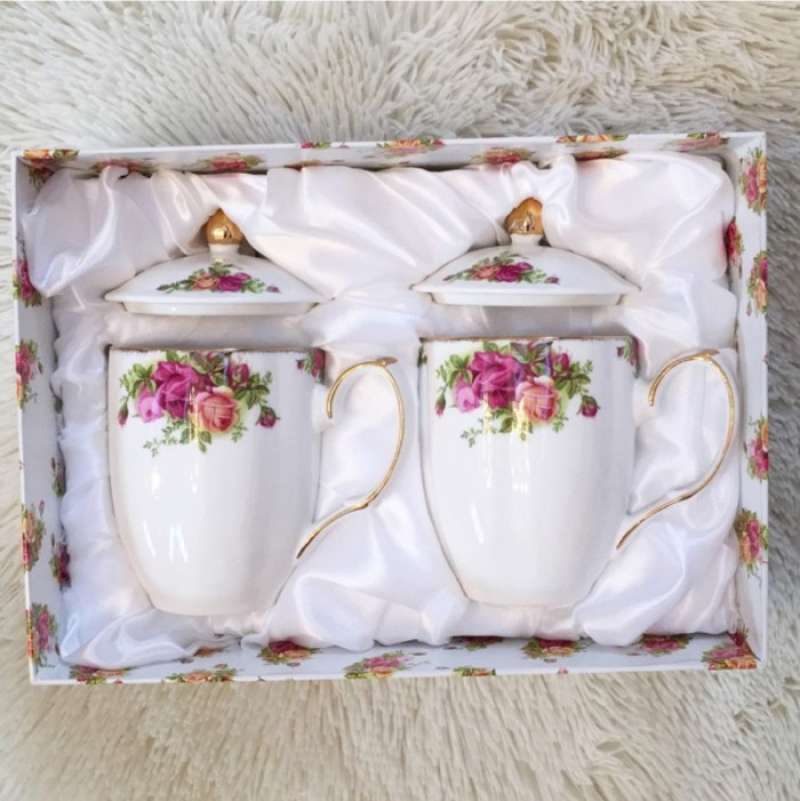 Promo Mug Bunga Cantik Gift Box Isi 2 Set / Gelas Cangkir Teh Kopi ...