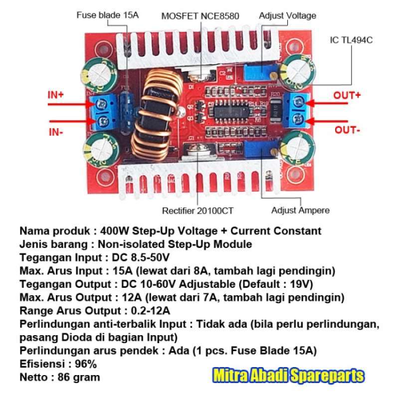 Promo 400W 12A DC-DC Converter STEP UP Constant Voltage & Current ...