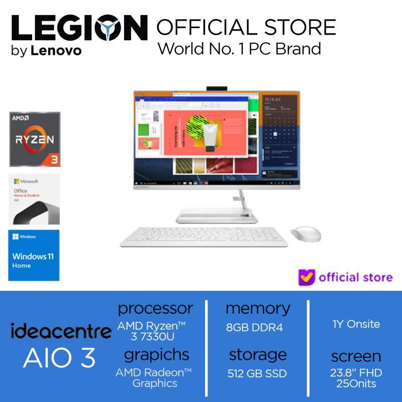 Jual Lenovo IdeaCentre AIO 3 24ALC6 R1ID [AMD R3-7330U/ 8GB/ 512GB SSD/ FHD/ W11/ OHS] di Seller ...