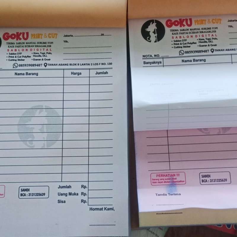 Jual Nota Bon 3Ply Cetak 3 Warna Pakai Nomor Pakai Caca di Seller ...