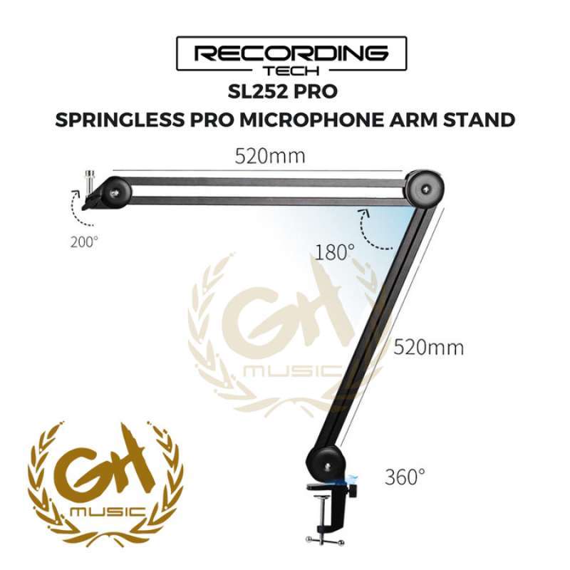 Jual Springless Pro Microphone Arm Stand Broadcast Podcast Recording ...