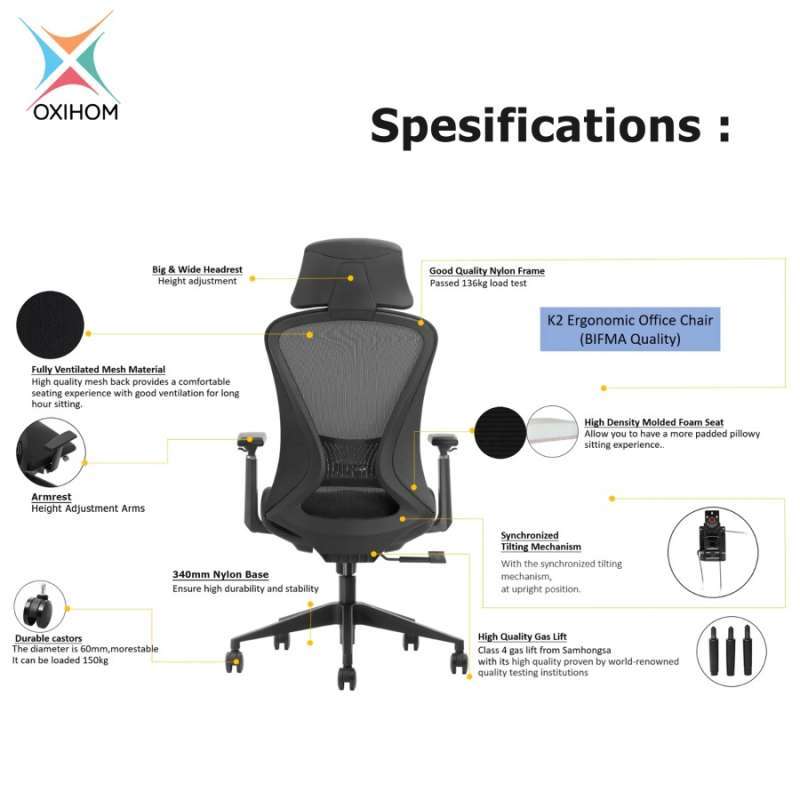 Promo Oxihom Fgk2 Kursi Kantor Gaming Belajar Jaring Hidrolik Ergonomis ...