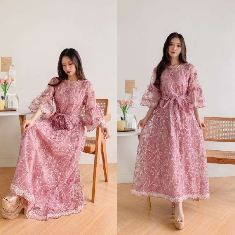 Jual Maxi Dress Wanita Longdress Brokat Tile Gaun Brukat Modern Dres ...