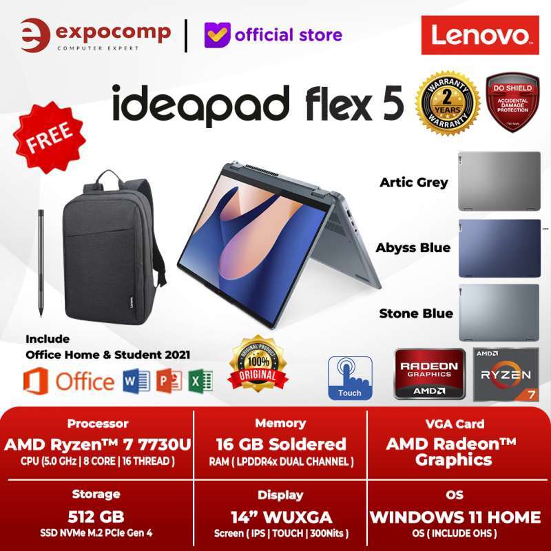 Jual Lenovo Ideapad Flex 5 14abr8 Amd Ryzen 7-7730u 16gb 512gb W11+ohs Di Seller Expocomp ...