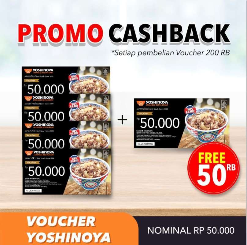 Promo Yoshinoya - 4 Voucher 50rb Free 1 Voucher 50rb Diskon 20% Di ...