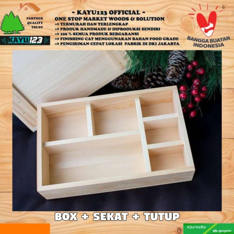 Promo Wooden Box Sekat 30X20X5Cm Full Kayu Plus Tutup Diskon 28% di ...