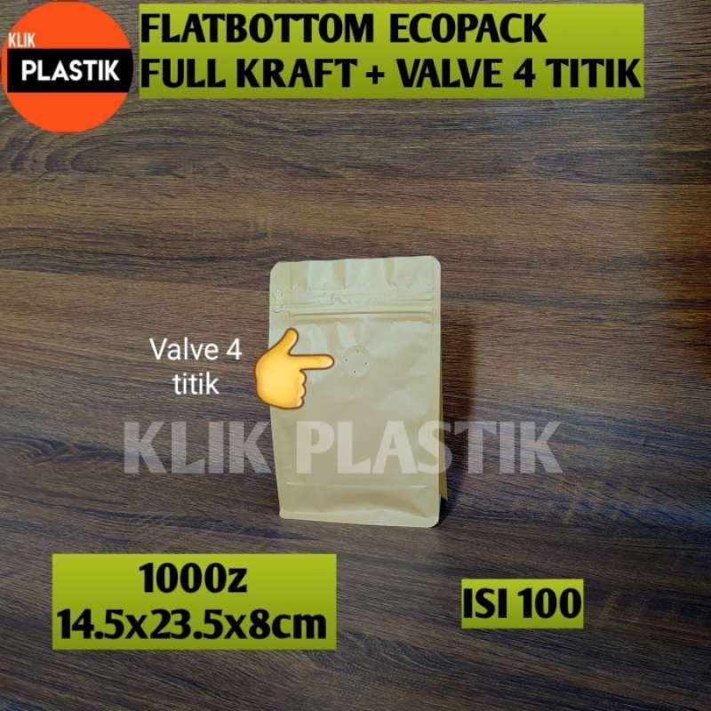Promo Isi 100 Flatbottom Ecopack 1kg+valve Kpack Kemasan Kopi Plastik ...