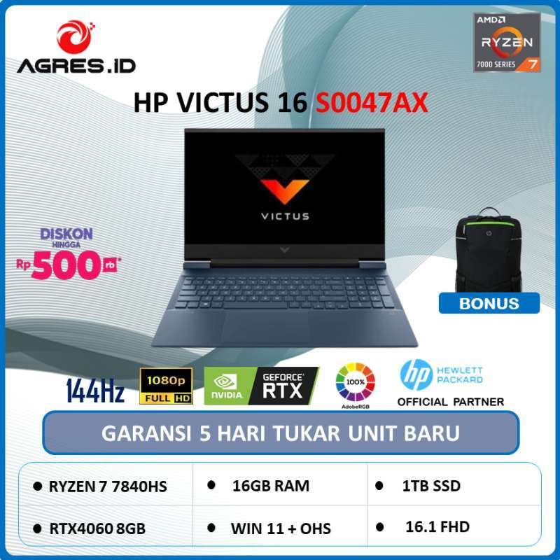Promo HP VICTUS 16 S0047AX - RYZEN 7 7840HS 16GB 1TB RTX4060 8GB WIN11 ...
