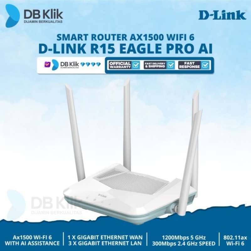 Promo Smart Router R15 EAGLE PRO AI AX1500 WiFi 6 - DLink R15 Mesh ...