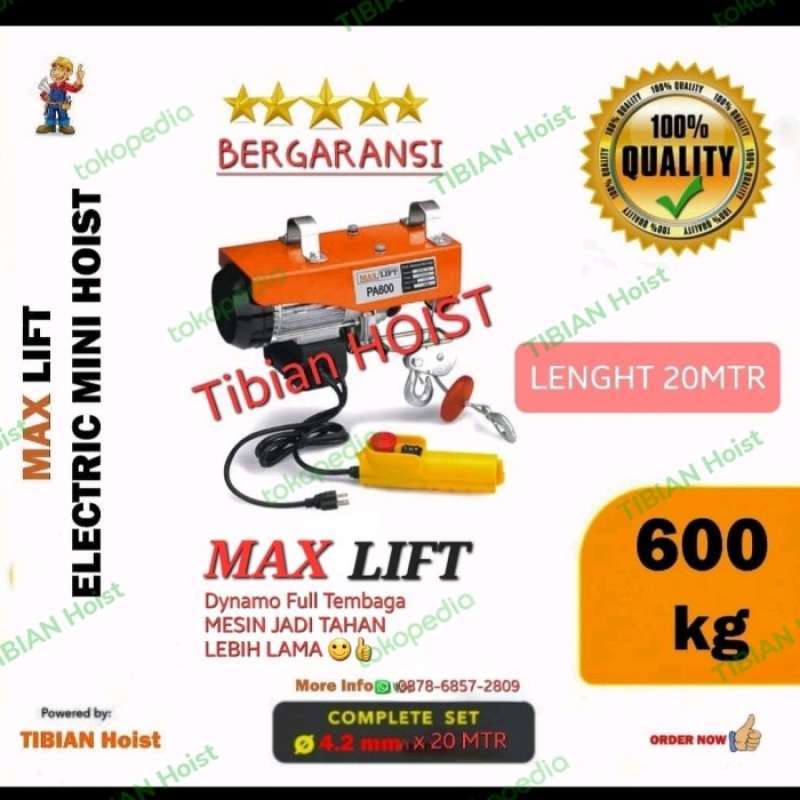 Promo MAX LIFT Mini Hoist PA600(600kg) 20METER katrol electric Diskon 23% di Seller Jitsian ...