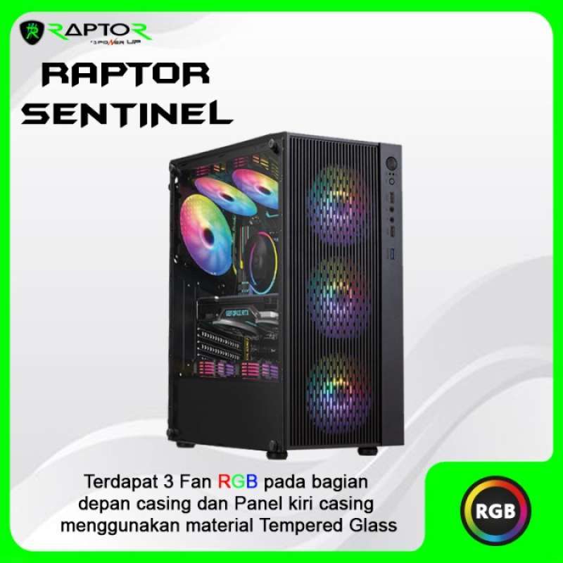 Promo Casing Gaming RAPTOR SENTINEL - include 3 FAN RGB | ATX/m-ATX ...