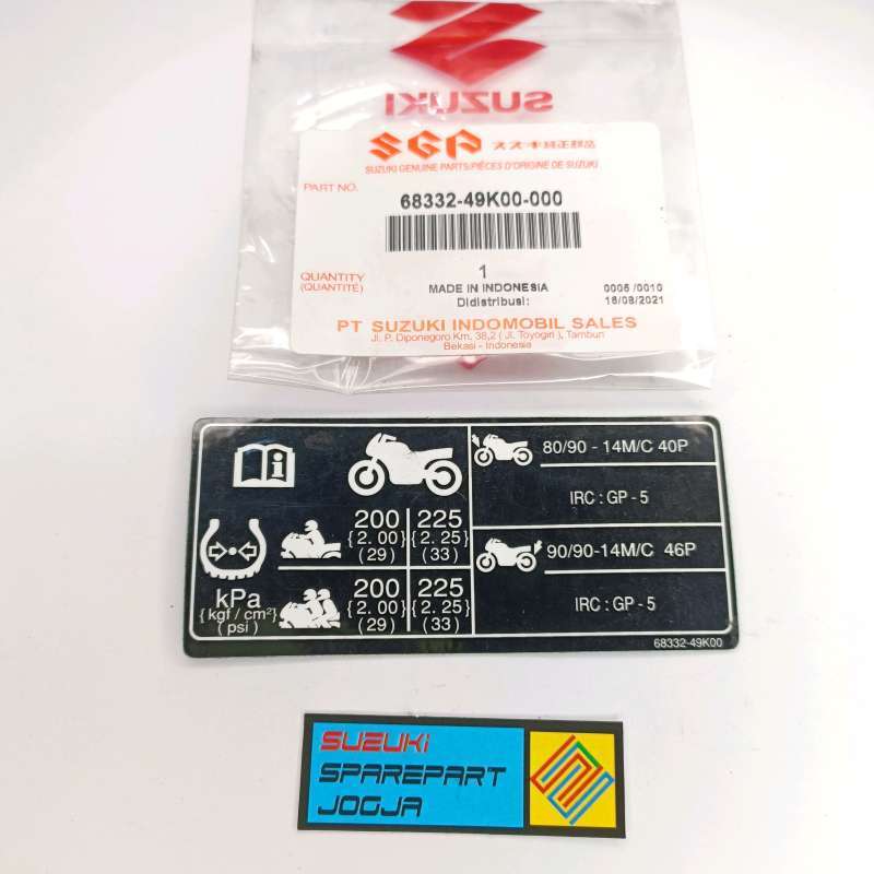 Jual 68332-49k00-000 stiker tabel tekanan ban suzuki nex 2 original Di ...
