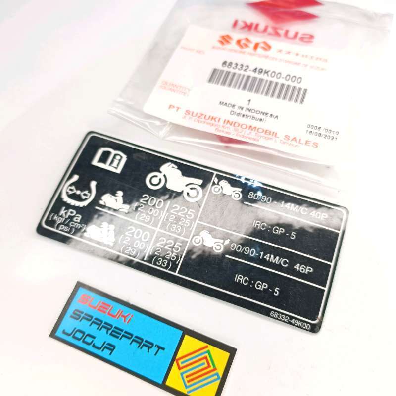 Jual 68332-49k00-000 stiker tabel tekanan ban suzuki nex 2 original Di ...