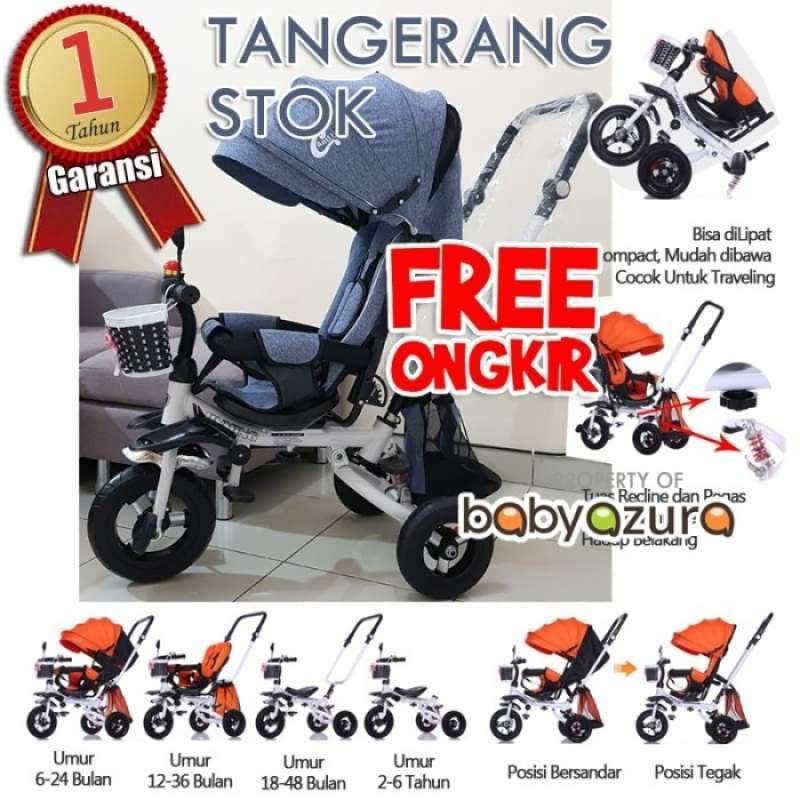 Promo sepeda anak stroller jinming roda tiga baring putar lipat grey ...