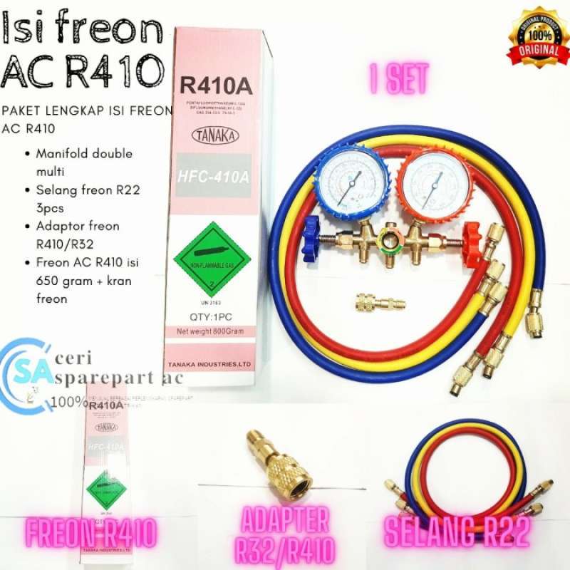 Promo Paket isi freon AC R410 manifold double selang krant freon R410 ...