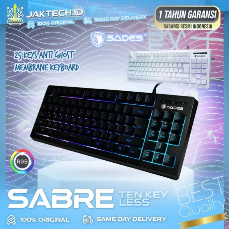 Promo Sades Sabre TKL Ten Key Less RGB Keyboard Gaming White/Black ...