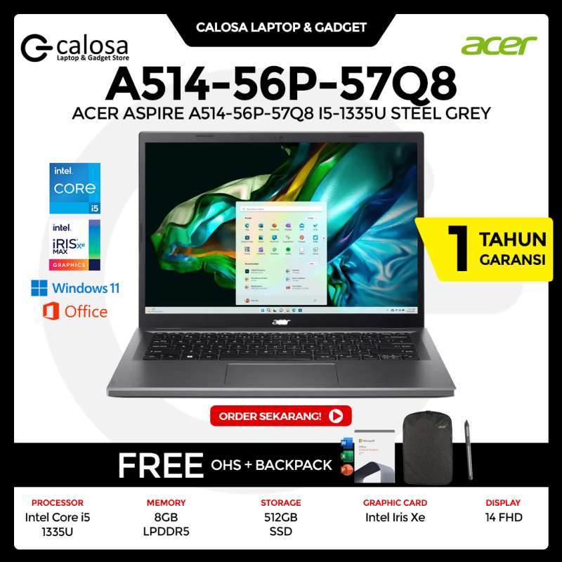 Promo Laptop Acer Aspire 5 Slim A514 56p 57q8 Intel Core I5 1335u Ram 8gb Ssd 512gb Iris Xe ...