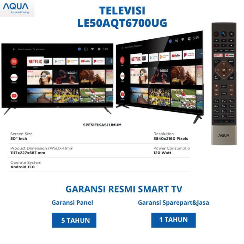 Jual Aqua LED TV Smart Android 4K UHD 50 Inch 50AQT6700 / 50AQT6700UG ...