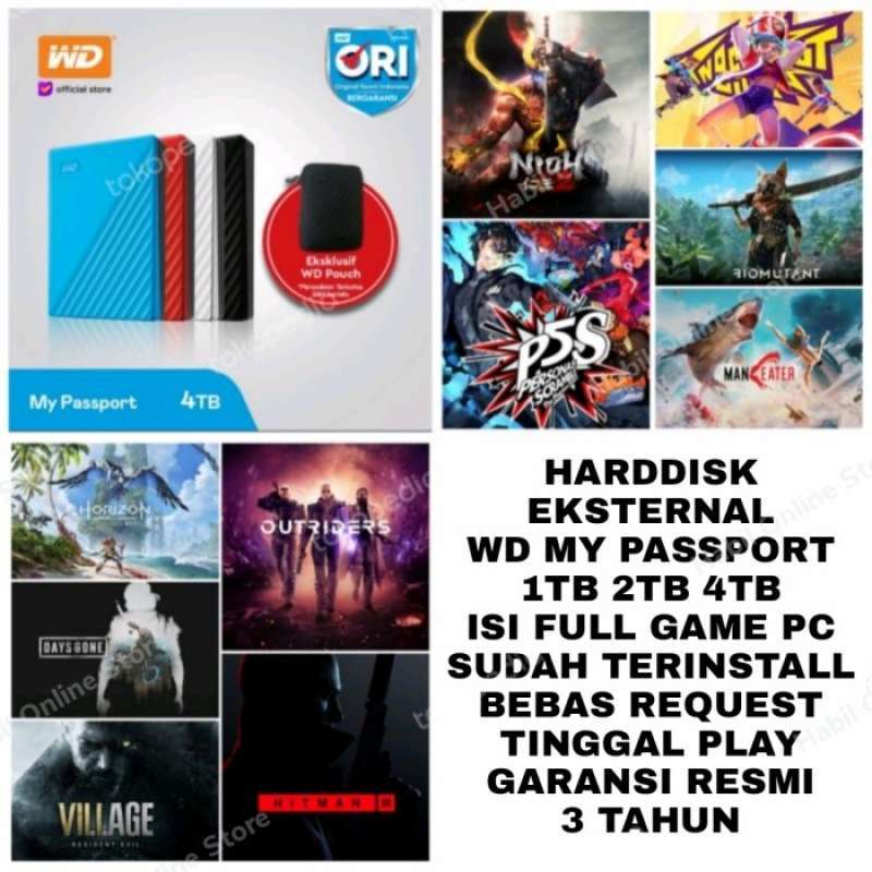 Promo Harddisk 1TB 2TB External WD My Passport Isi Full Game PC Tinggal ...