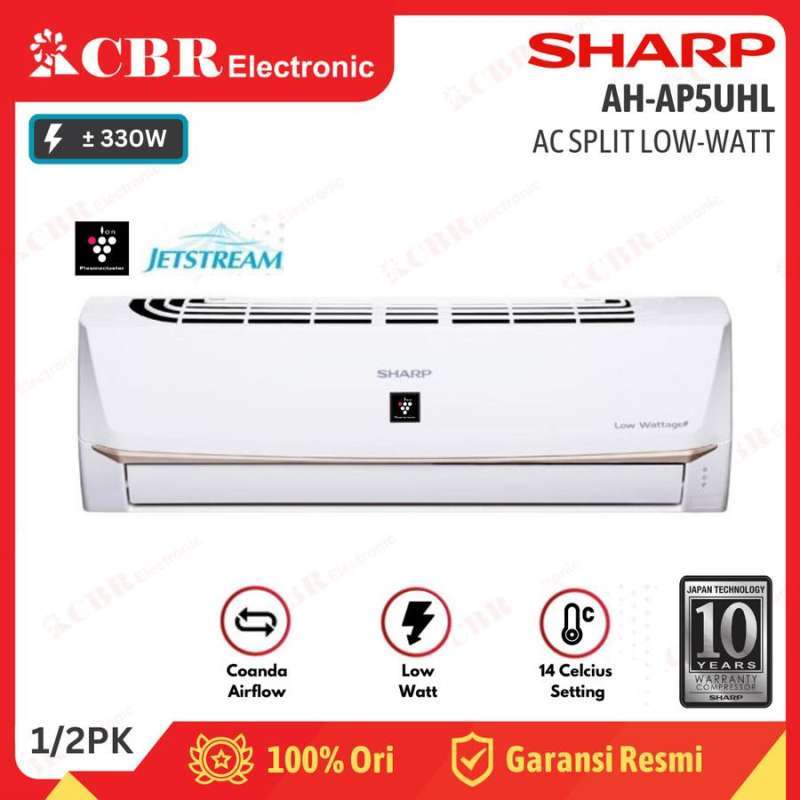 Jual AC Split SHARP Low Watt Plasmacuster 1/2PK (0.5PK) AH-AP5UHL (R-32 ...