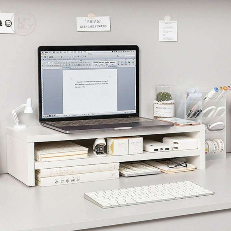 Promo Korean Aesthetic 2 Tier Stack White Study Table Wood Desk ...
