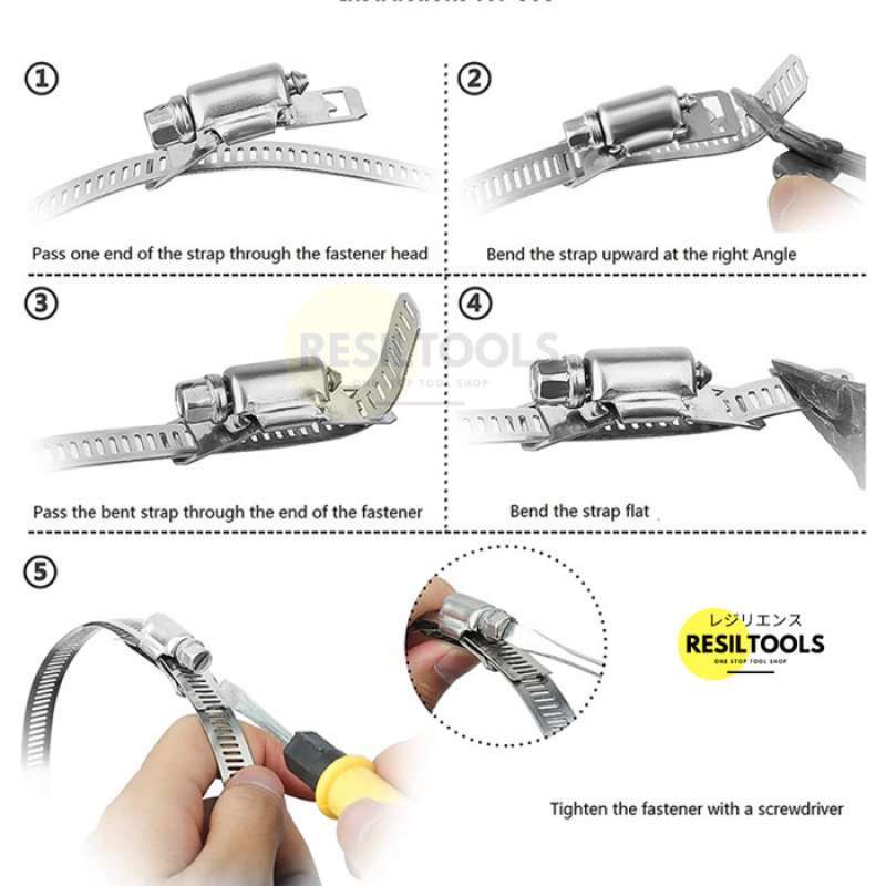 Jual Set Hose Clamp Strapping Stainless 12 Mm Klem Selang Worm Clamp ...