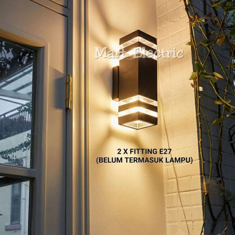 Promo LAMPU DINDING TAMAN OUTDOOR 2 ARAH 2 X FITTING E27 KOTAK SEGI ...