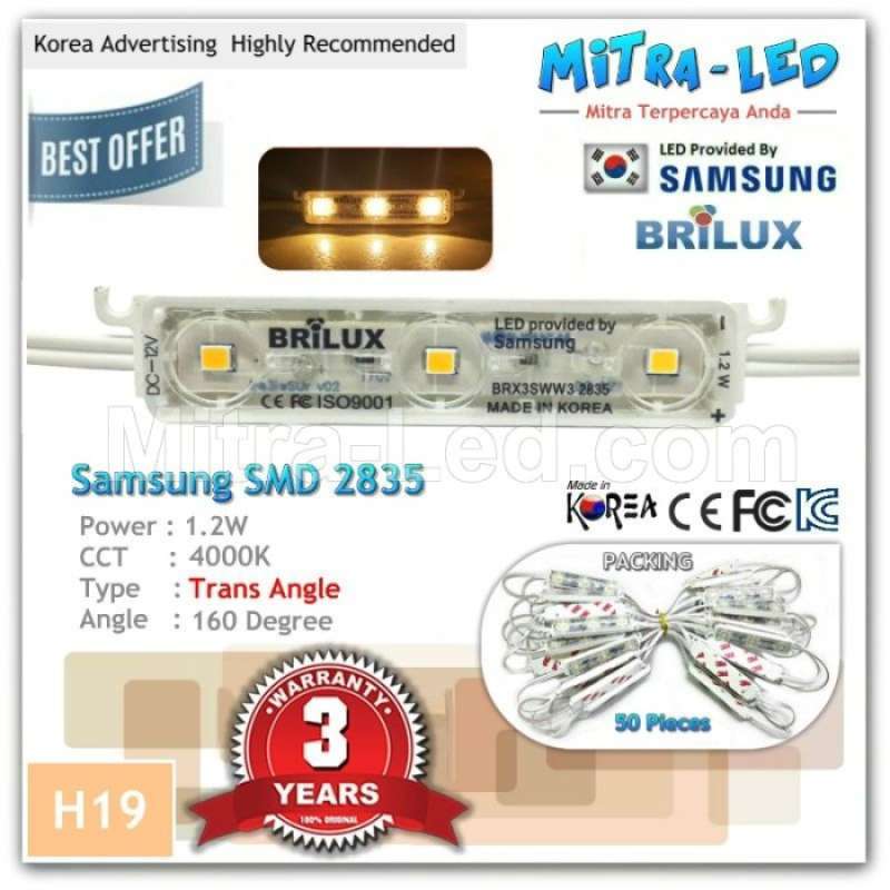 Promo SAMSUNG 2835 BRILUX WARM WHITE TRANS ANGLE LED MODULE 3 MATA 50 ...