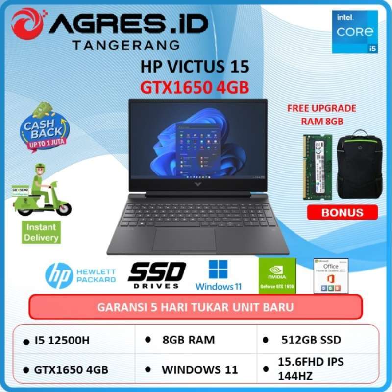 Promo HP VICTUS GAMING 15 GTX1650 4GB I5 12500H 8GB 512SSD W11 OHS 15.6 ...