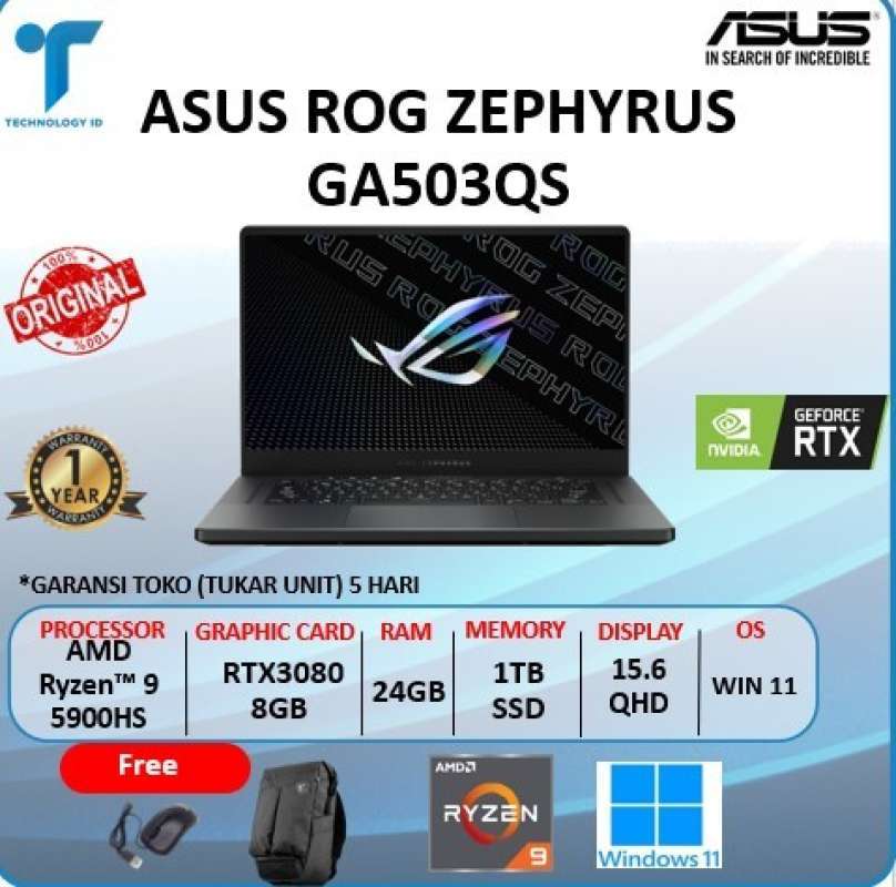 Promo Laptop Asus Rog Zephyrus GA503QS RTX3080 8GB/ RYZEN 9 5900 24GB ...
