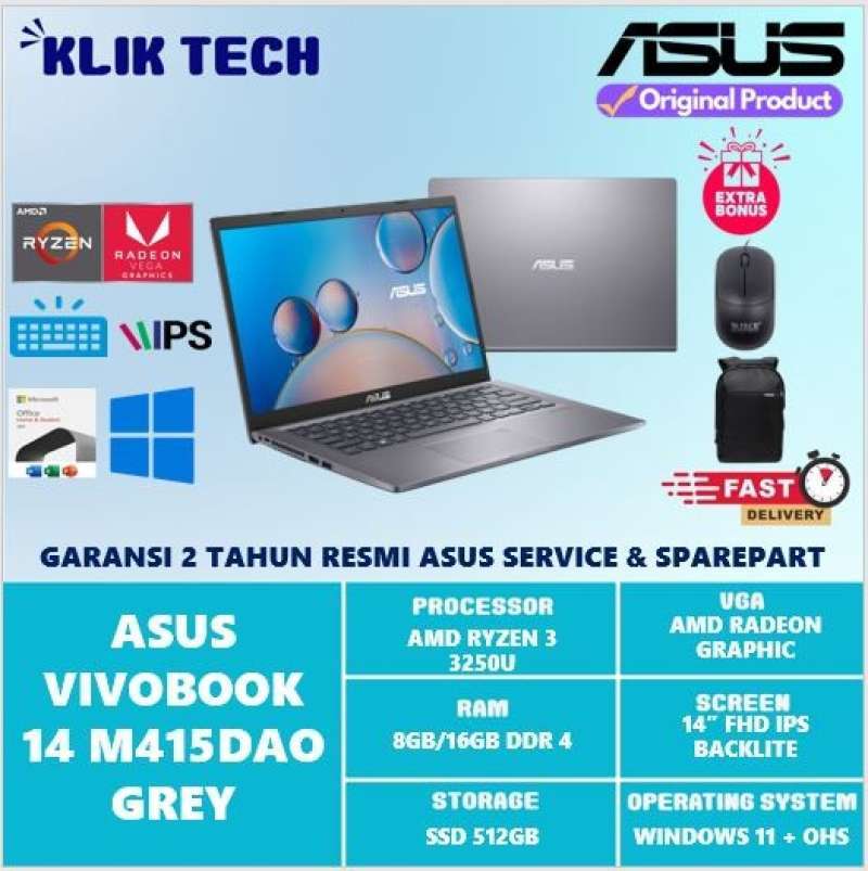 Promo ASUS VIVOBOOK 14 M415DA RYZEN 3 3250U 8GB 512GB FHD IPS WIN10 ...