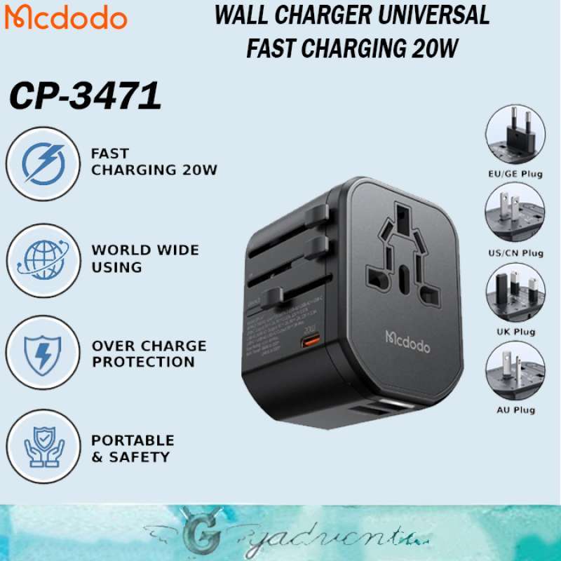 Jual MCDODO CP-3471 Converter Adaptor Travel Universal Colokan Charger Luar Negeri USB + Type C ...