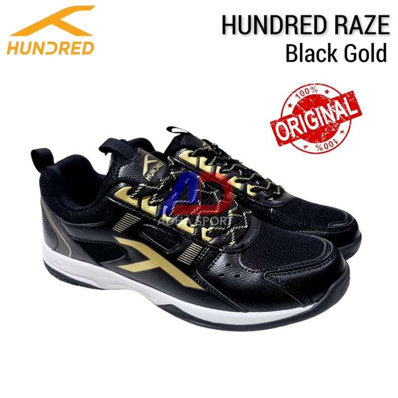 Promo Sepatu Badminton Hundred Raze Black Gold Bulutangkis Adha Sport ...