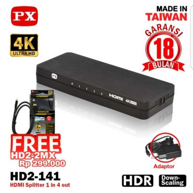 Promo Hdmi Splitter 1 Input 4 Output Video 4k Hdr 2.0 Px Hd2-141 Diskon 23% Di Seller Hunter ...