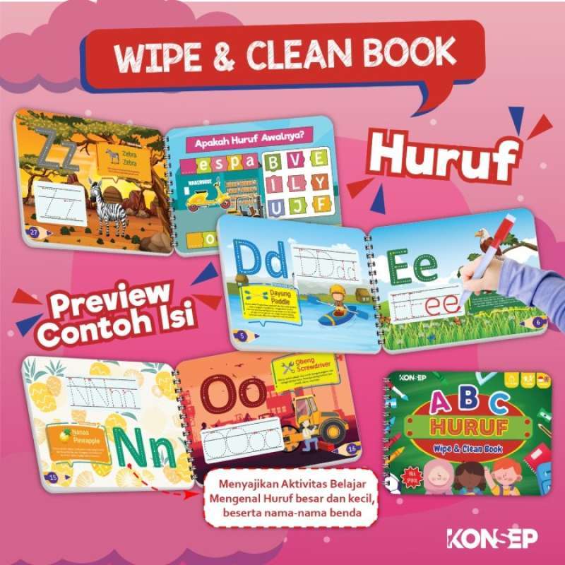 Jual [JKT] Konsep Wipe Clean Book Buku Edukasi Anak Belajar Menulis +Spidol - ABC Huruf di ...