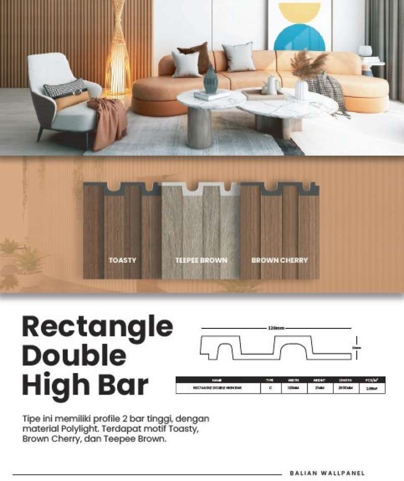 Jual Wall Panel Rectangle Double High Bar C01 - Natural Oak - Panel ...