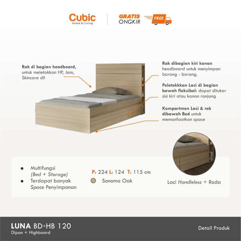 Jual Cubic Dipan Kasur Minimalis / Ranjang Tempat Tidur / LUNA HBD 120 ...