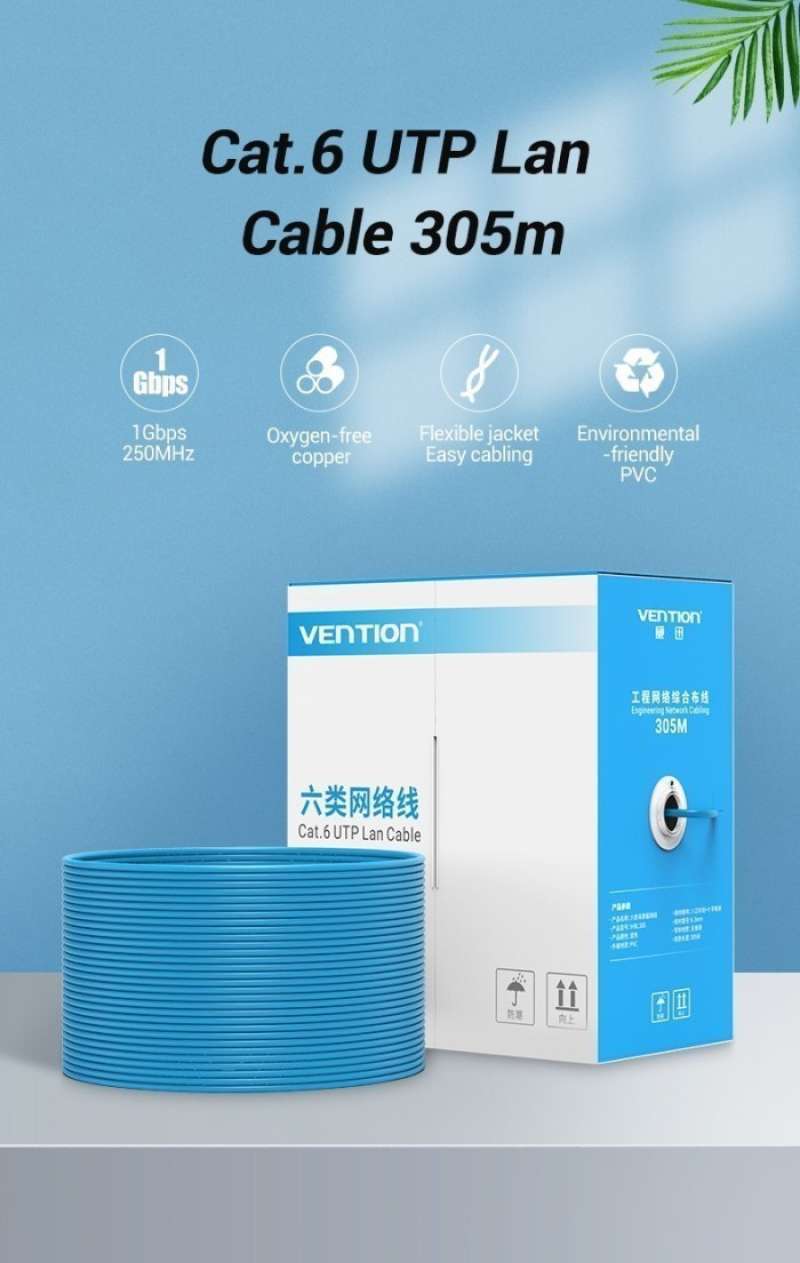 Jual Vention Kabel Lan Ethernet Rj45 Cat 6 Utp 1gbps 10m Roll Ihg Di ...