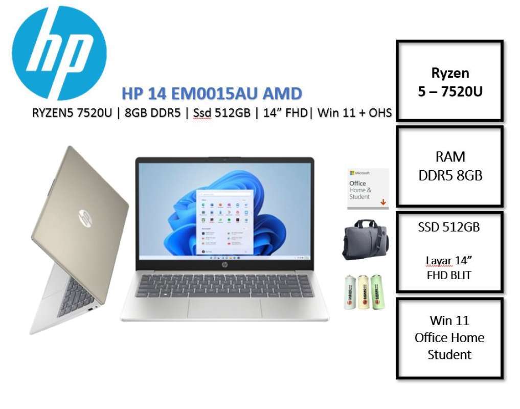 Promo Hp 14-em0015au R5-7520u 8gb Ssd 512gb W11 Ohs 14fhd Diskon 7% Di ...