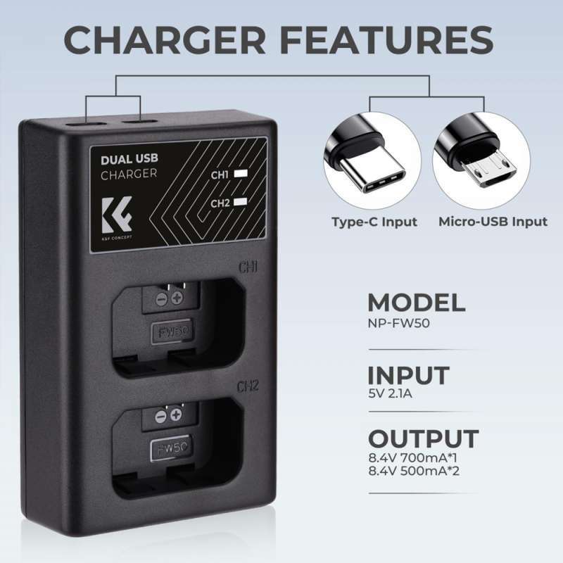 Jual KNF Concept Dual Smart Charger Sony NP-FW50 with Type-C Fast Charging USB di Seller K&F ...